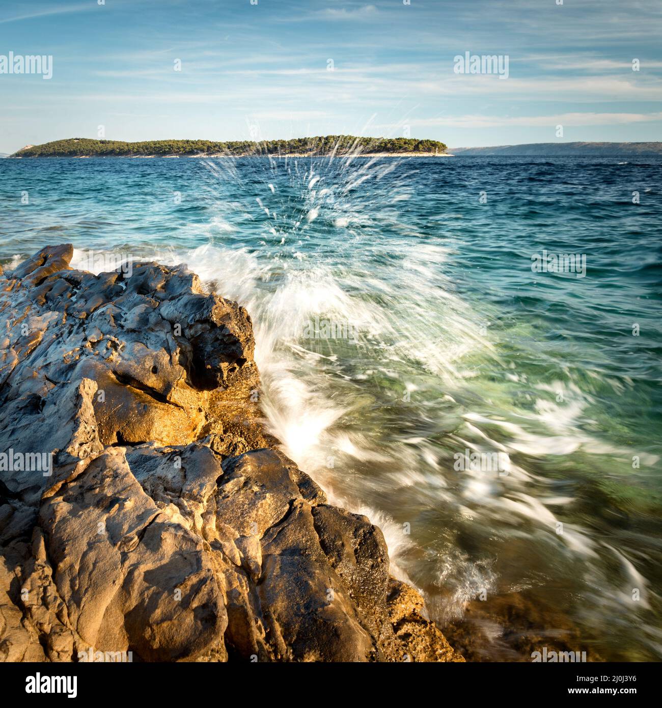 Rocks at the coastline of Rab Croatia on channel of Barbat Stock Photo ...