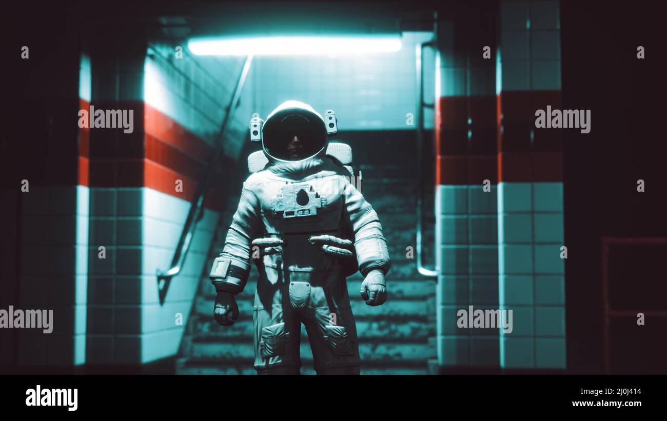 Astronaut at underground metro subway Stock Photo - Alamy