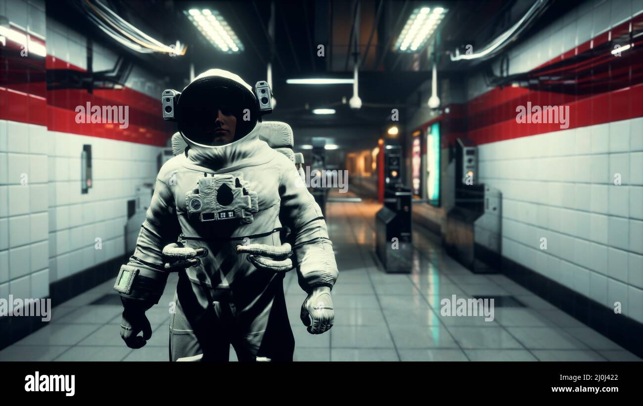 Astronaut at underground metro subway Stock Photo - Alamy