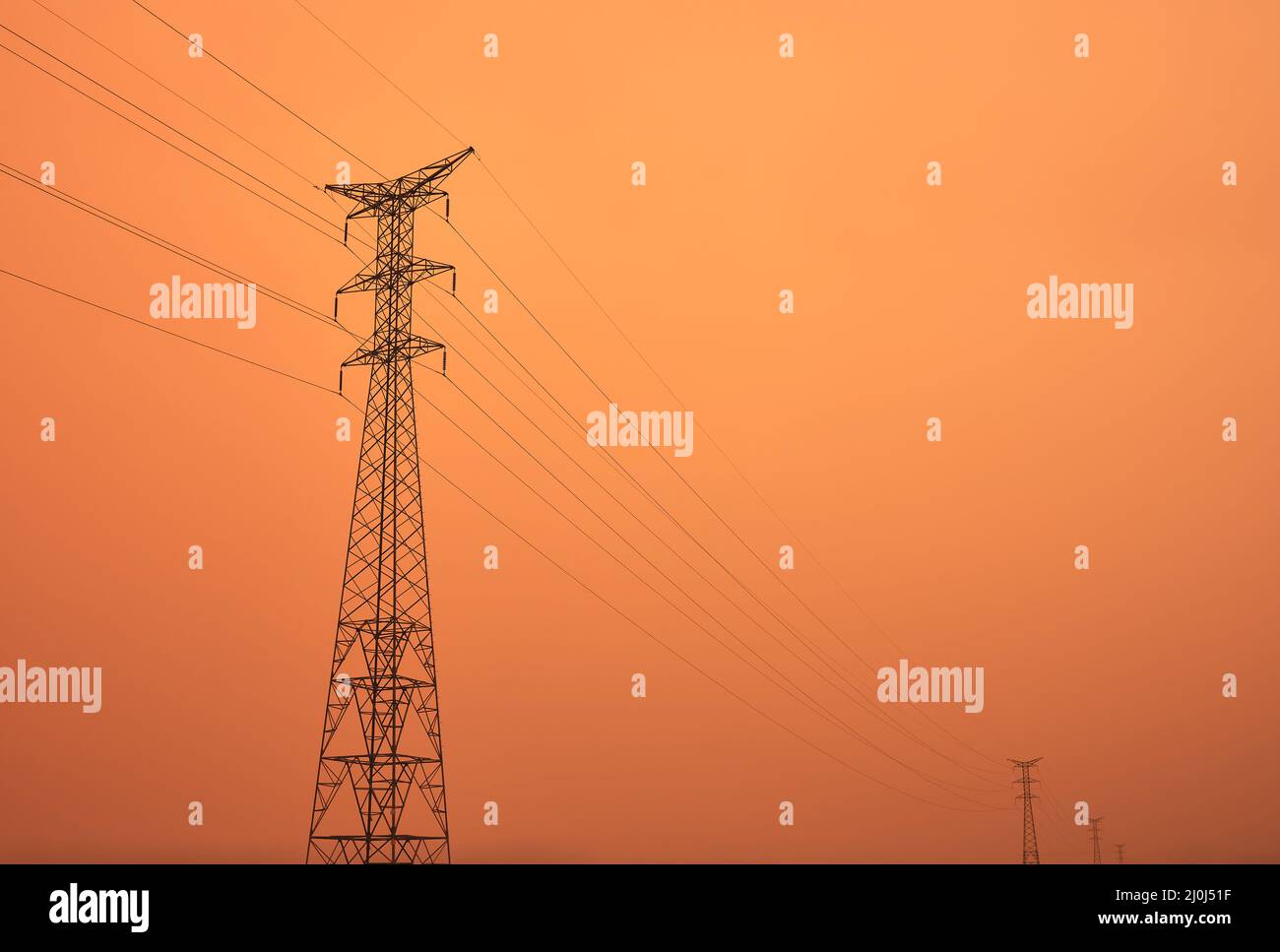 detail of high voltage power lines in the Sahara desert haze Stock ...