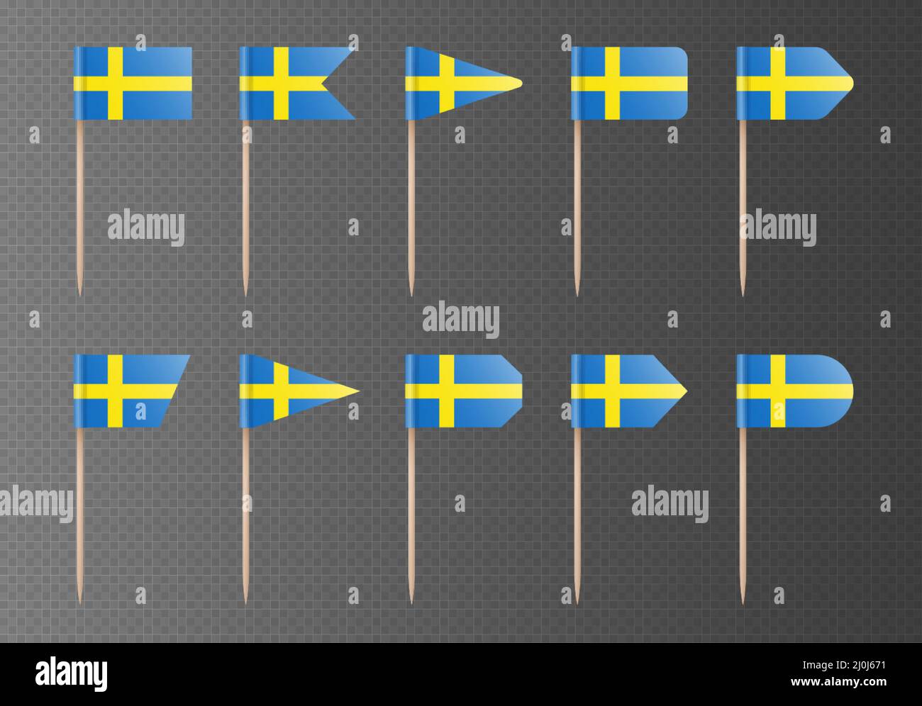 Swedish toothpick flags isolated on a dark transparent background Stock ...