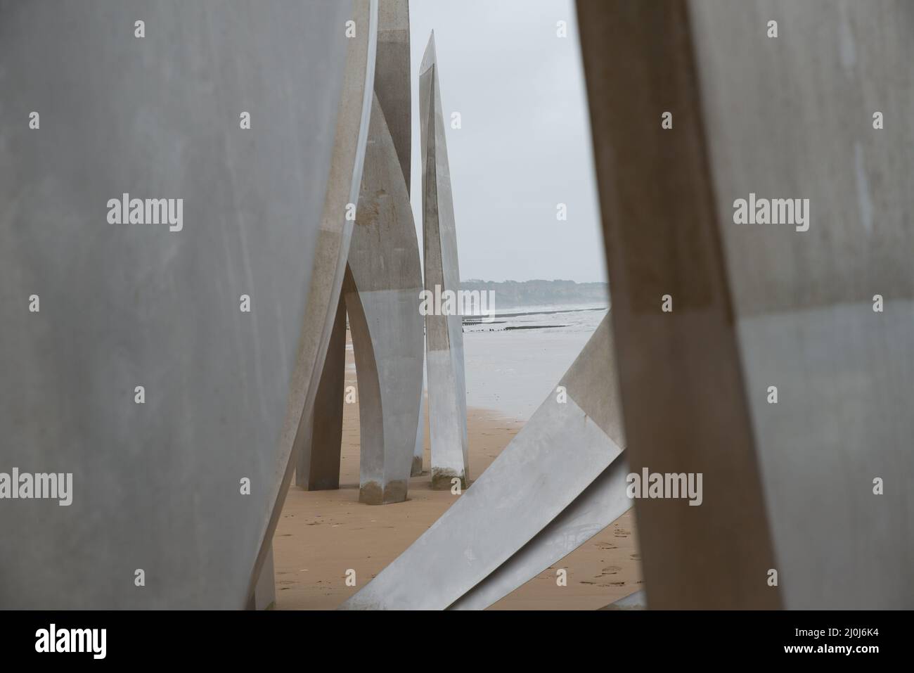 Close-up shot of a metallic architectural sword statue on the Omaha ...