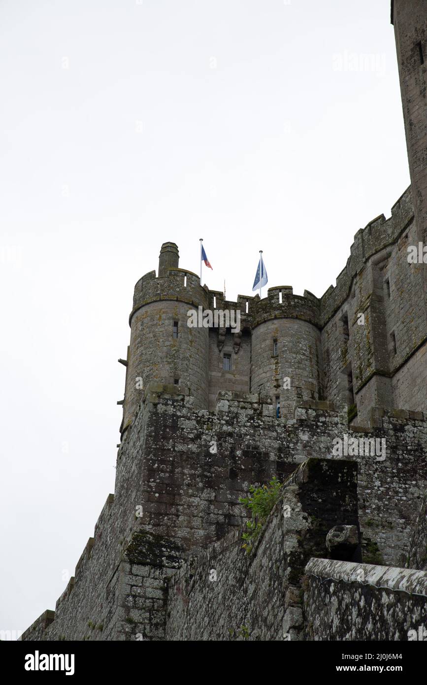 Vertical perspective shot from the bottom of a castle in Mont Saint ...