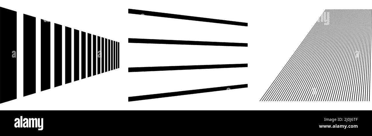 Set of 3D vanishing, converging lines, stripes. abstract geometric ...