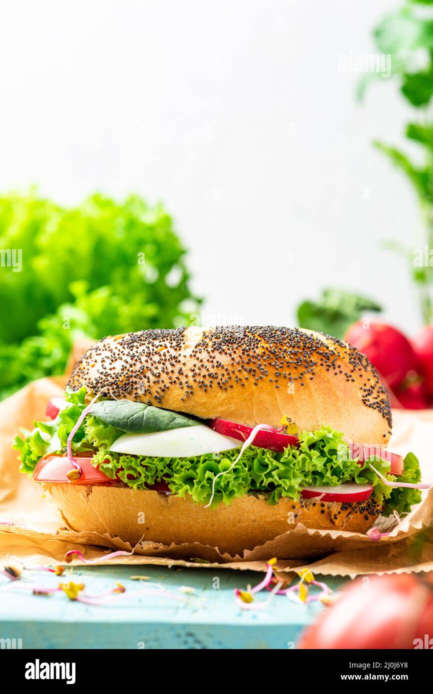 Bun with Fresh Spring Vegetables. Healthy and Light Breakfast Stock ...