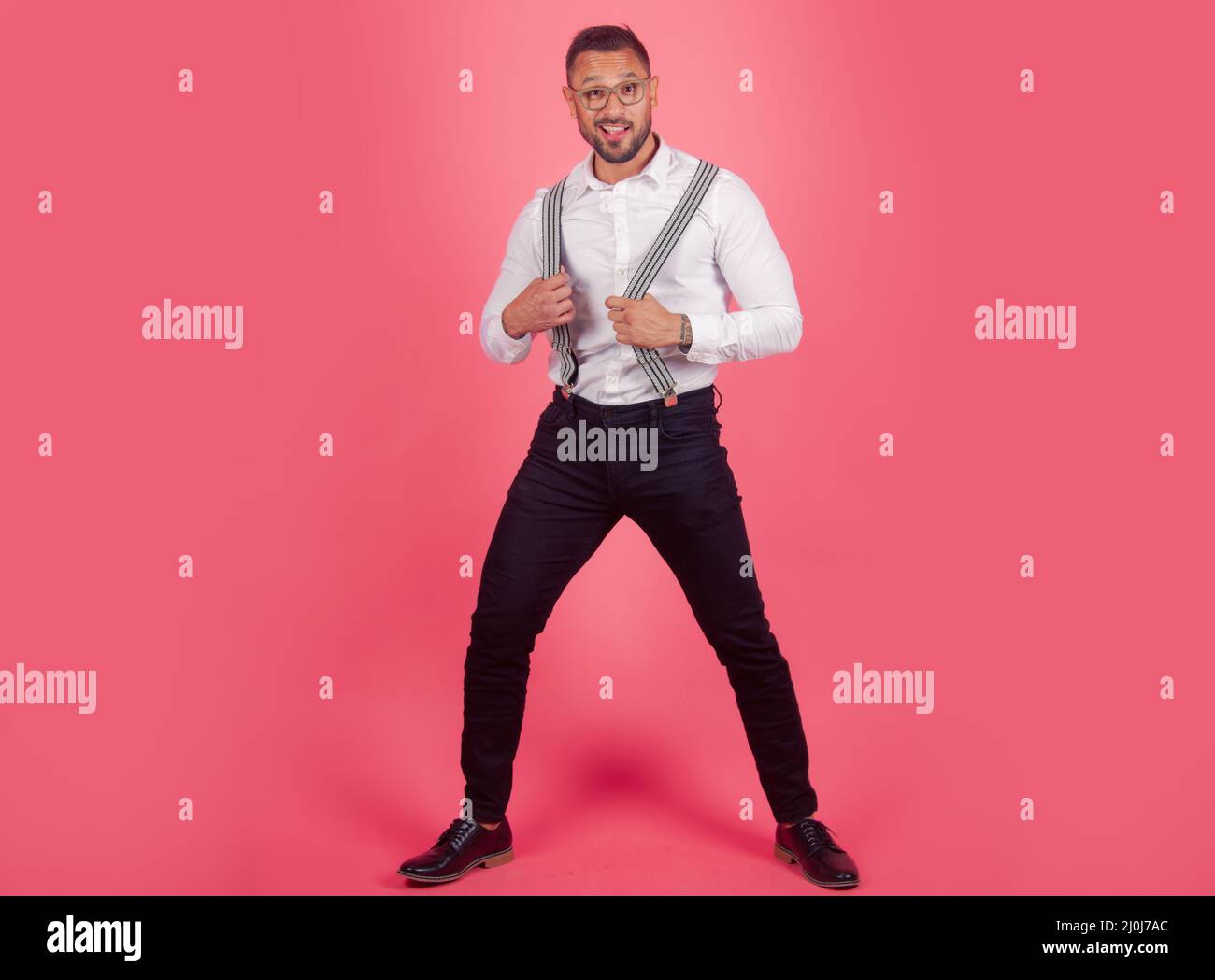 Male positive emotions. Portrait of funny funky crazy man with ...