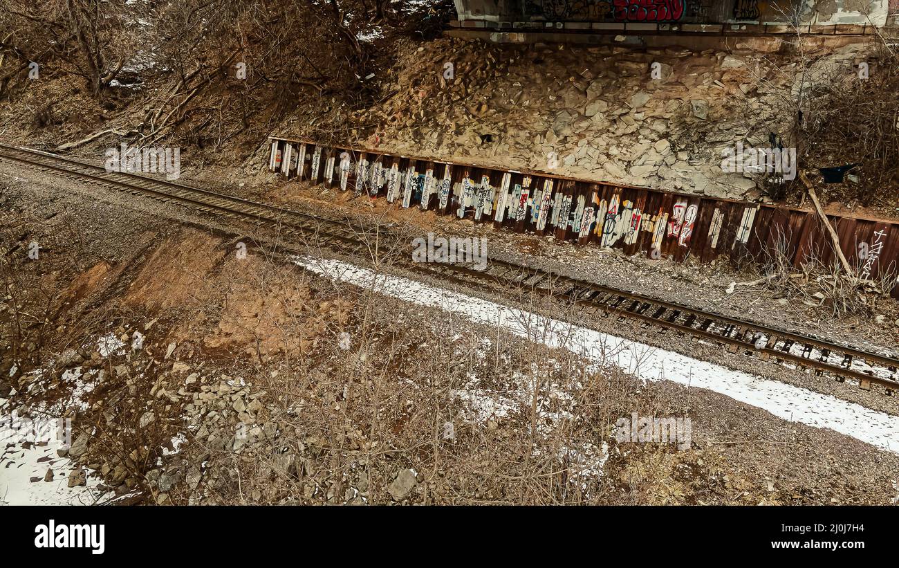 People have left their marks on this old railroad track along the river ...