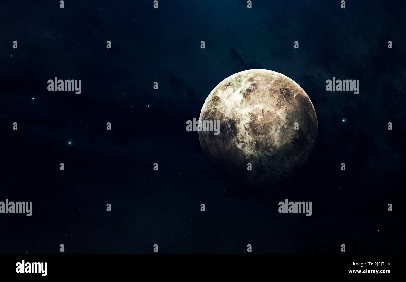 Planet of solar system, Venus, in endless dark space. Educational image ...