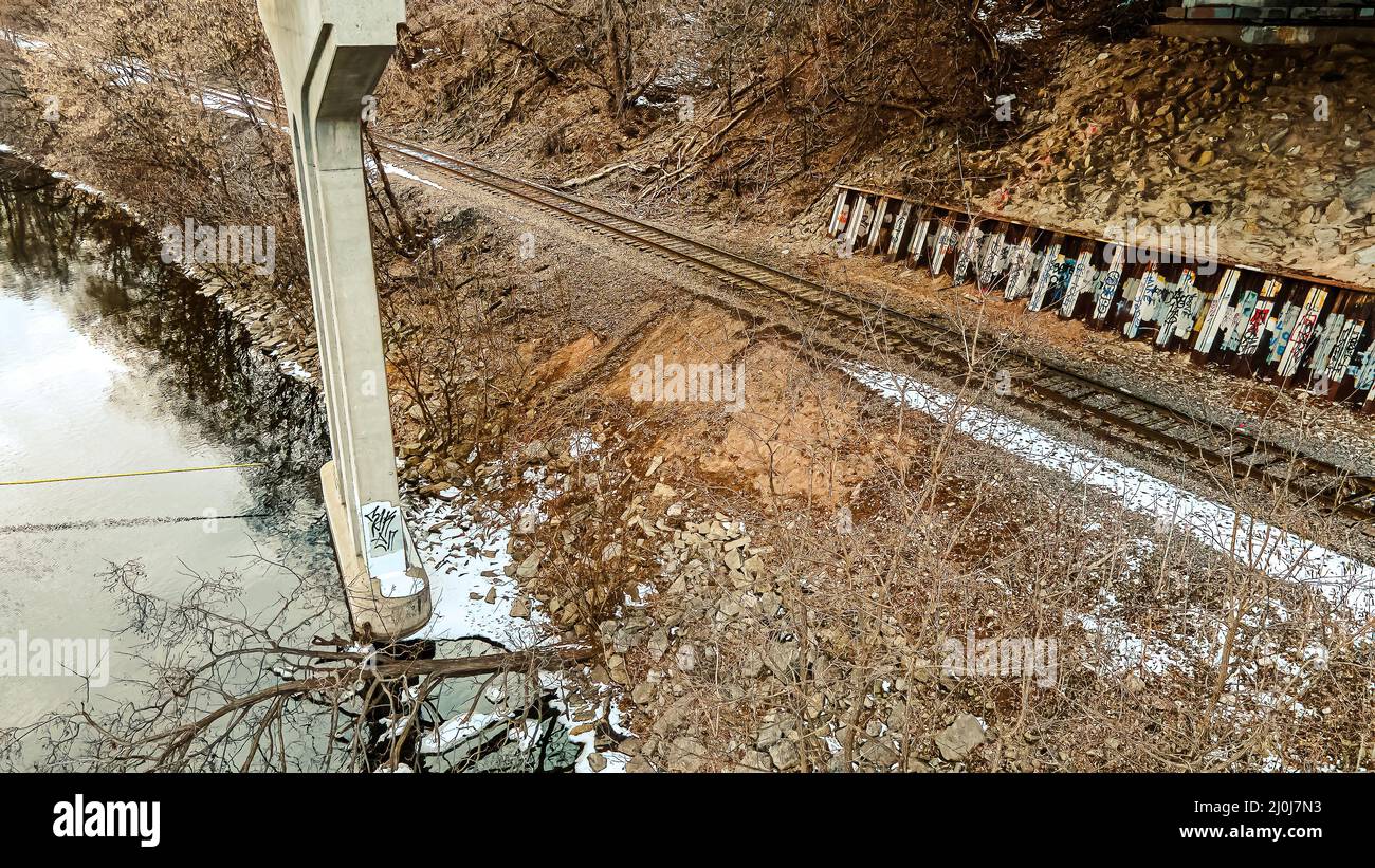 People have left their marks on this old railroad track along the river ...