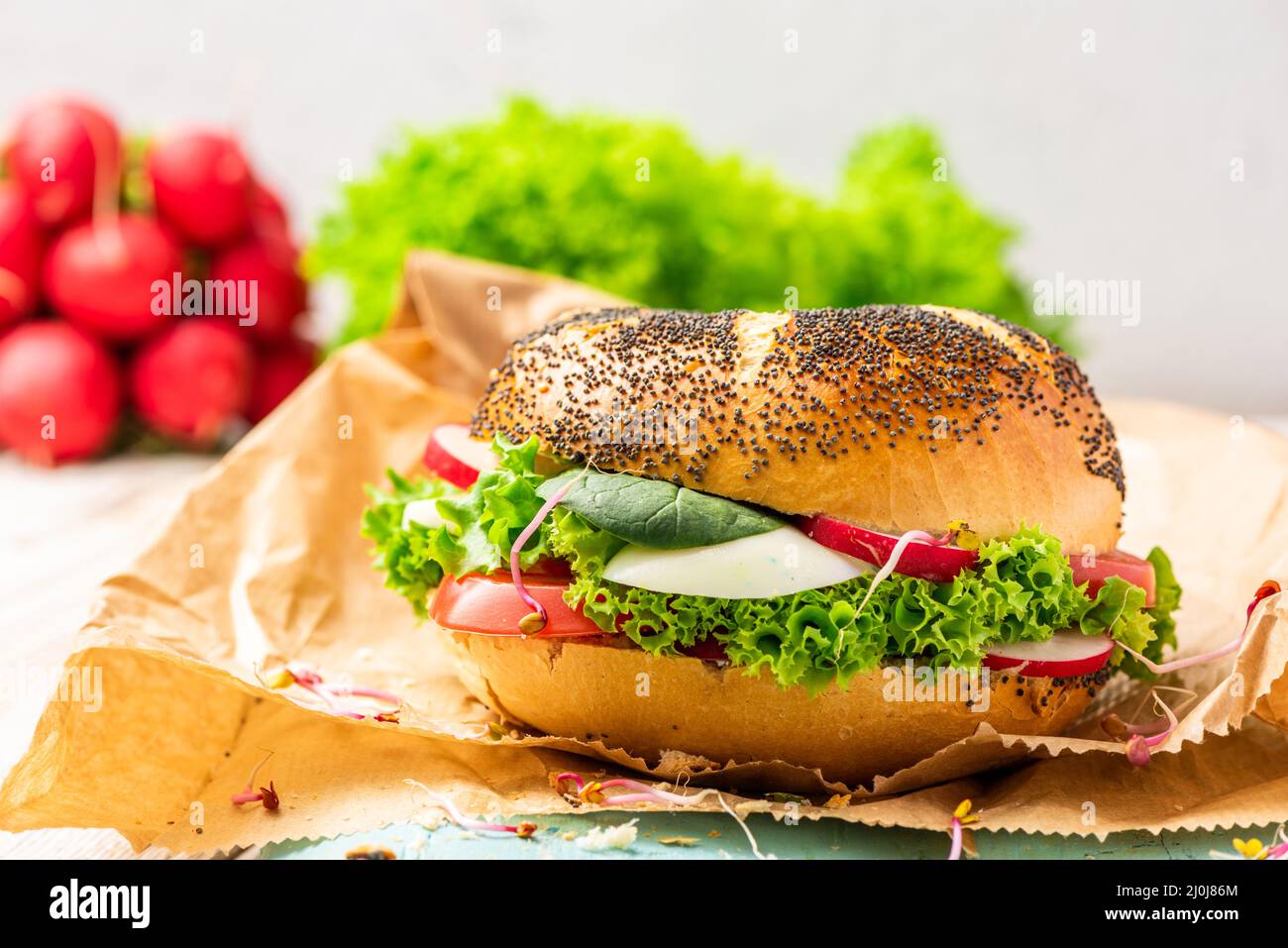 Bun with Fresh Spring Vegetables. Healthy and Light Breakfast Stock ...