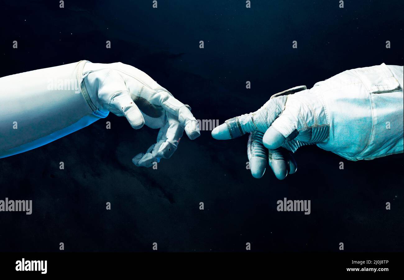 Astronaut hands with background of deep space. Elements of this image ...