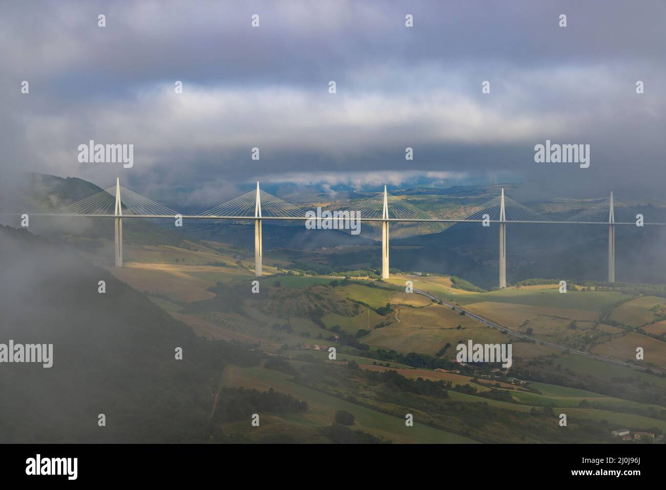 Cable stayed road bridge across valley of river tarn hi-res stock ...