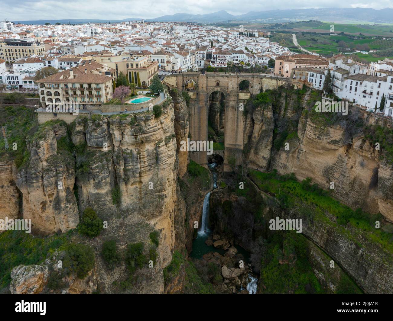 aerial view of the monumental city of Ronda in the province of Malaga ...
