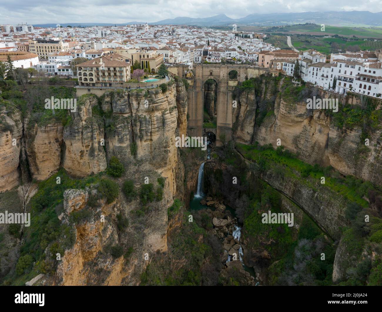 aerial view of the monumental city of Ronda in the province of Malaga ...
