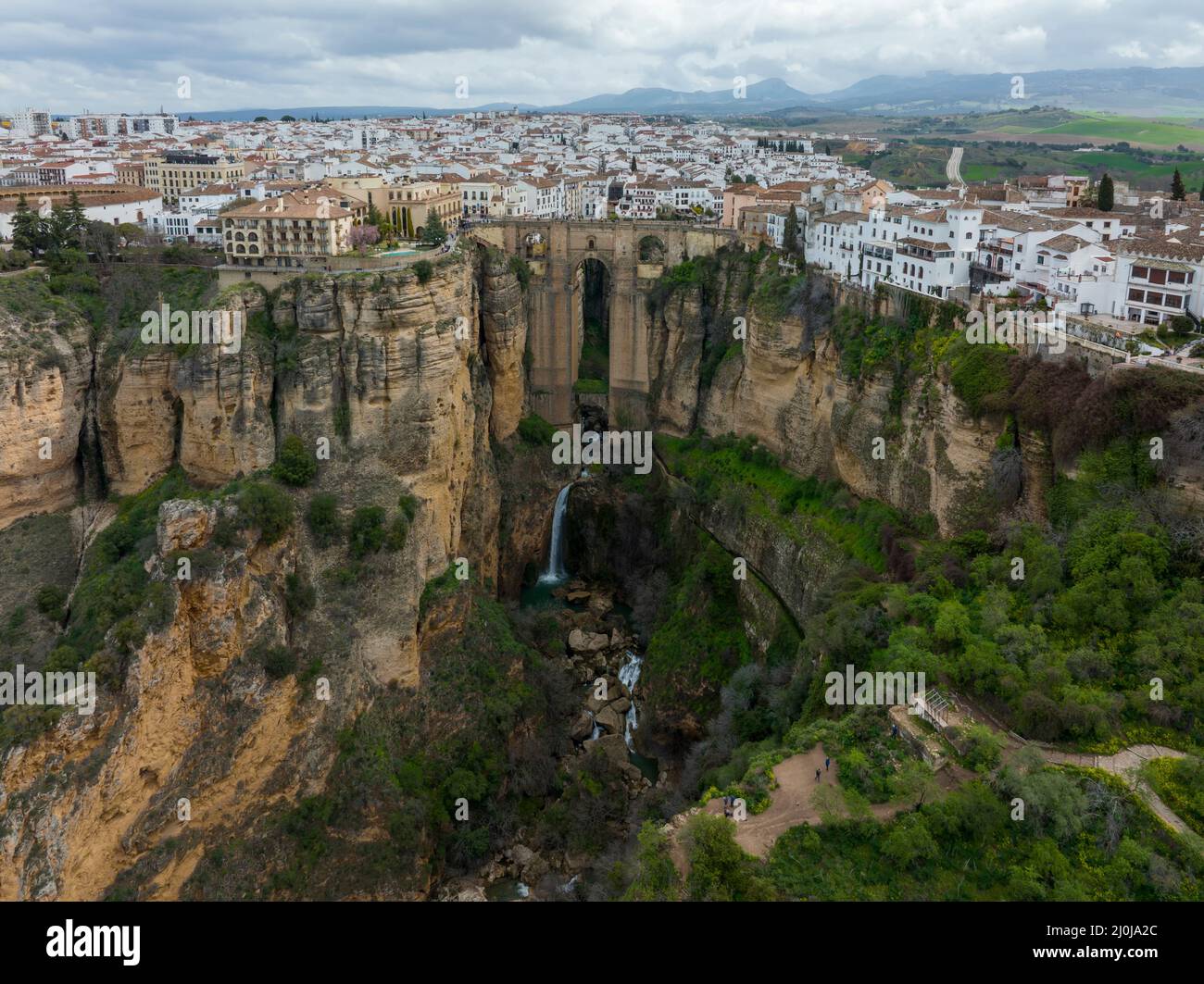 aerial view of the monumental city of Ronda in the province of Malaga ...