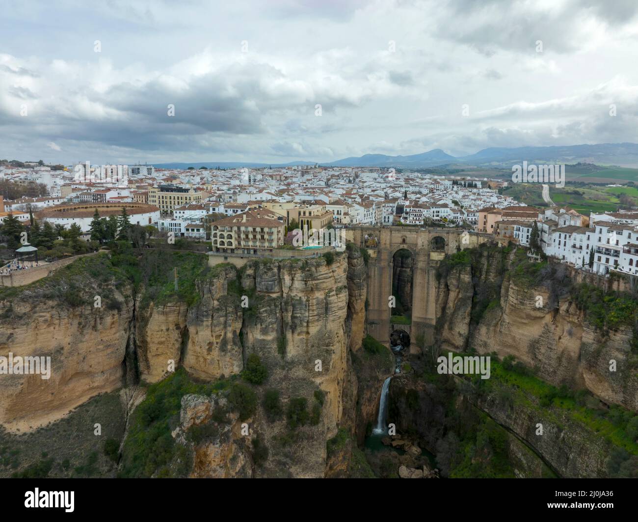 aerial view of the monumental city of Ronda in the province of Malaga ...