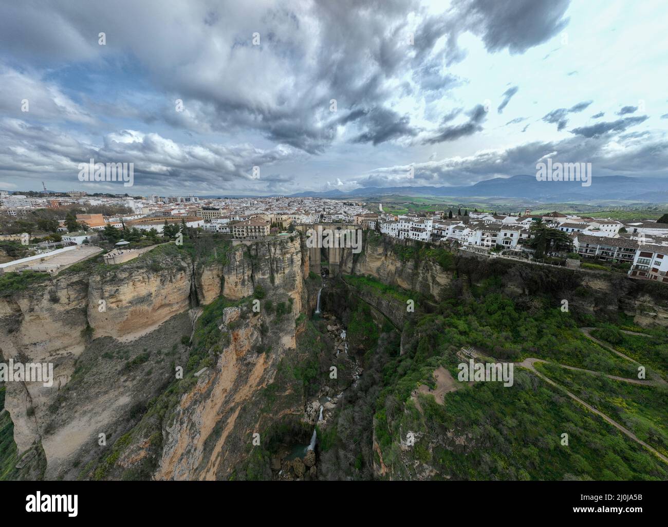 aerial view of the monumental city of Ronda in the province of Malaga ...