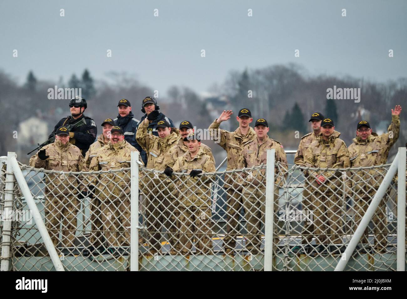 Halifax, Nova Scotia, Canada. March 19th, 2022. Crew of HMCS Halifax on ...