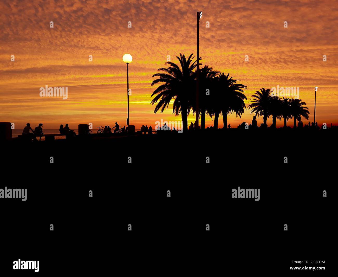 Boardwalk Sunset Silhouette Scene Stock Photo - Alamy
