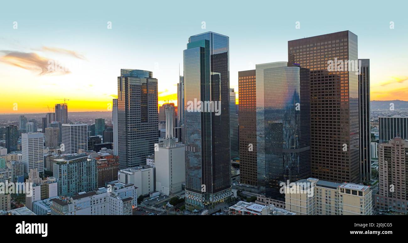 Urban aerial view of downtown Los Angeles. Panoramic city skyscrapers ...
