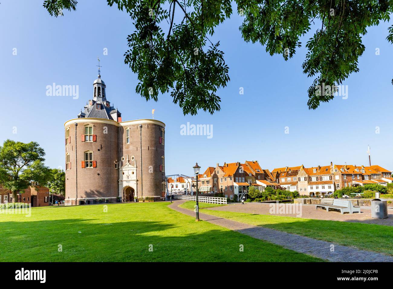 Cityscape Enkhuizen with gate Drommedaris. historic fishing village in ...