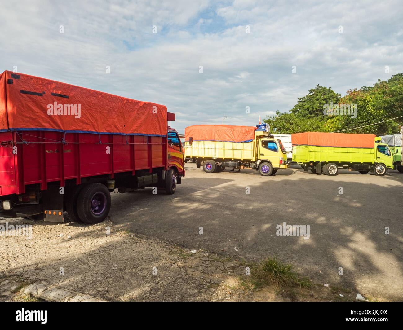 Ambon, Indonesia - Feb,, 2018: Colorful trucks at port in Ambon City on ...