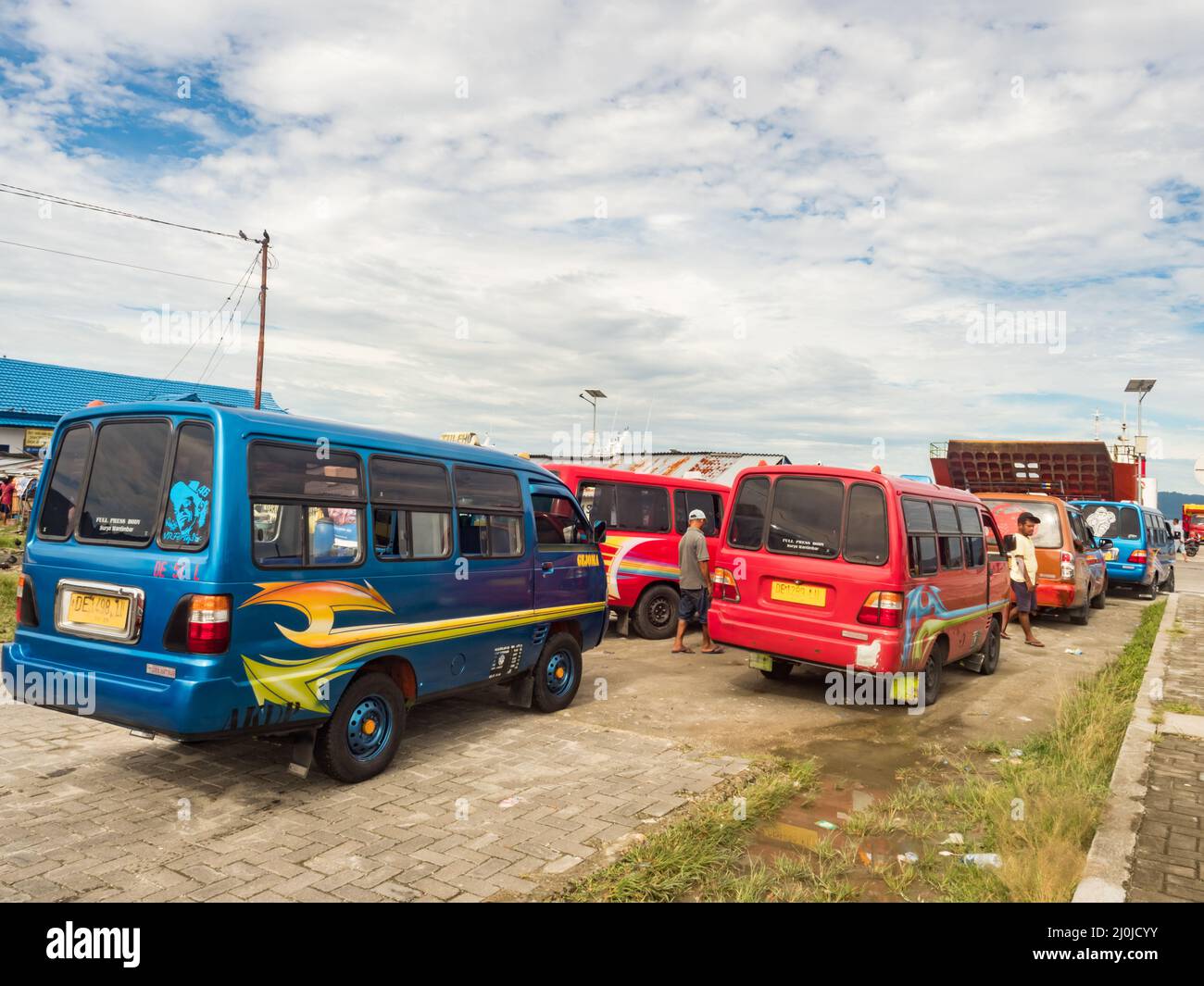Ambon Island, Indonesia - Feb, 2018: Angkot, public transport vehicles ...