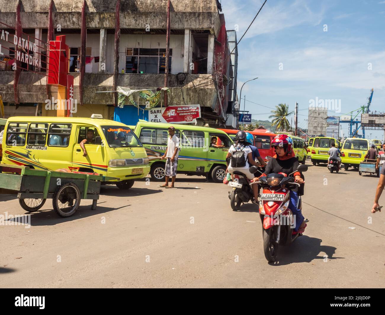 Ambon, Indonesia - February 2018: Angkot, Public transport vehicles in ...