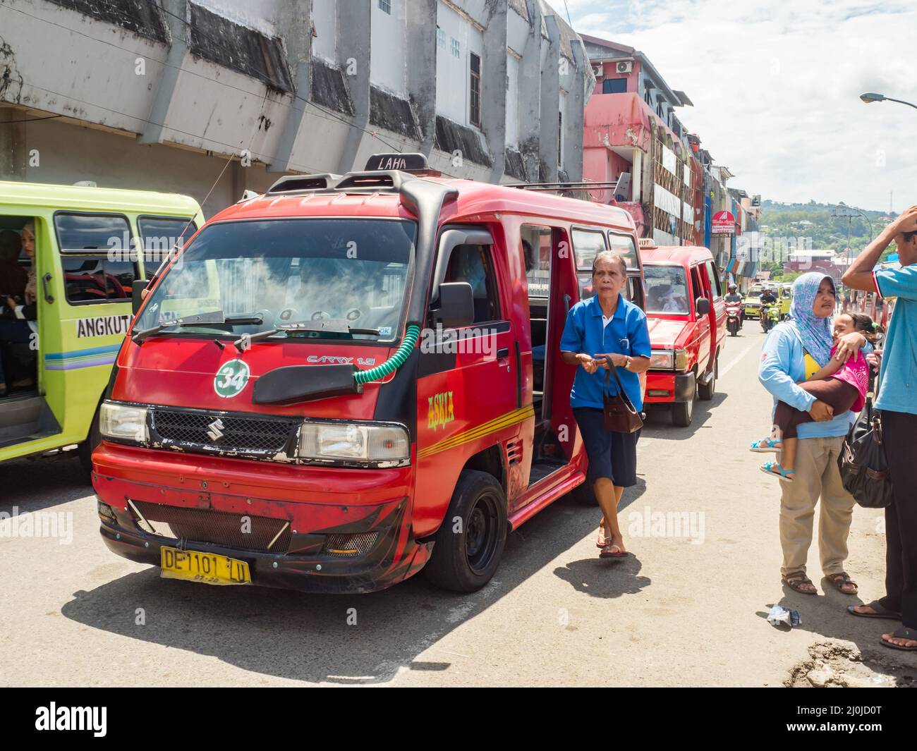 Ambon, Indonesia - February 2018: Angkot, Public transport vehicles in ...