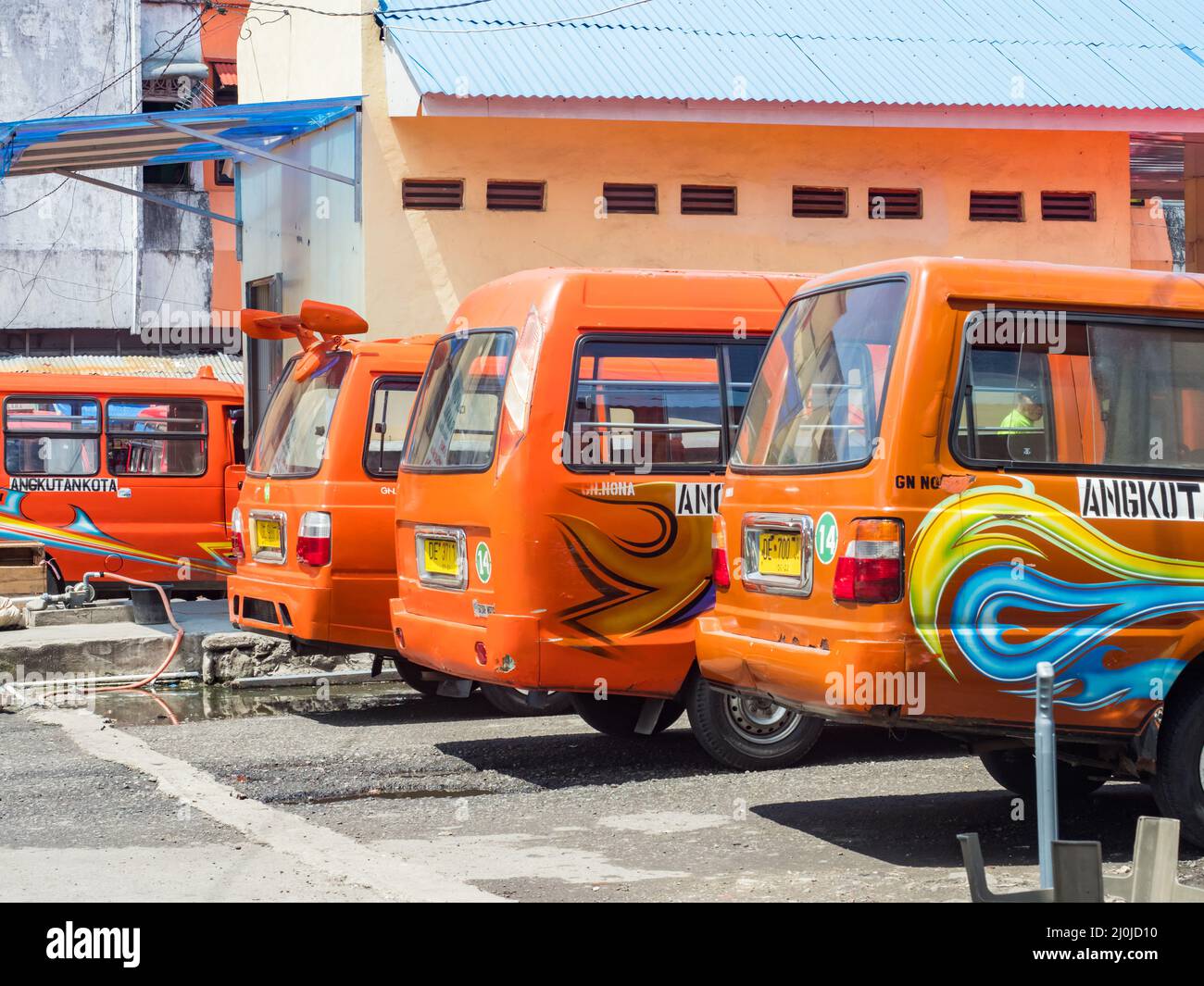 Ambon, Indonesia - February 2018: Angkot, Public transport vehicles in ...
