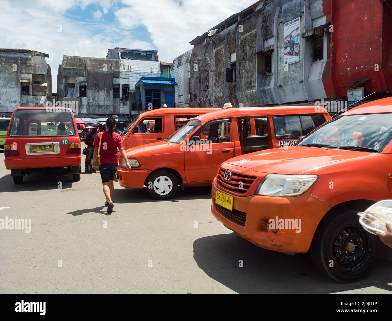 Ambon, Indonesia - February 2018: Angkot, Public transport vehicles in ...