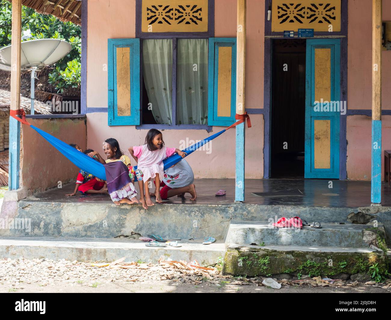 Ambon, Indonesia - February 11, 2018: A group of young Indonesian girls ...