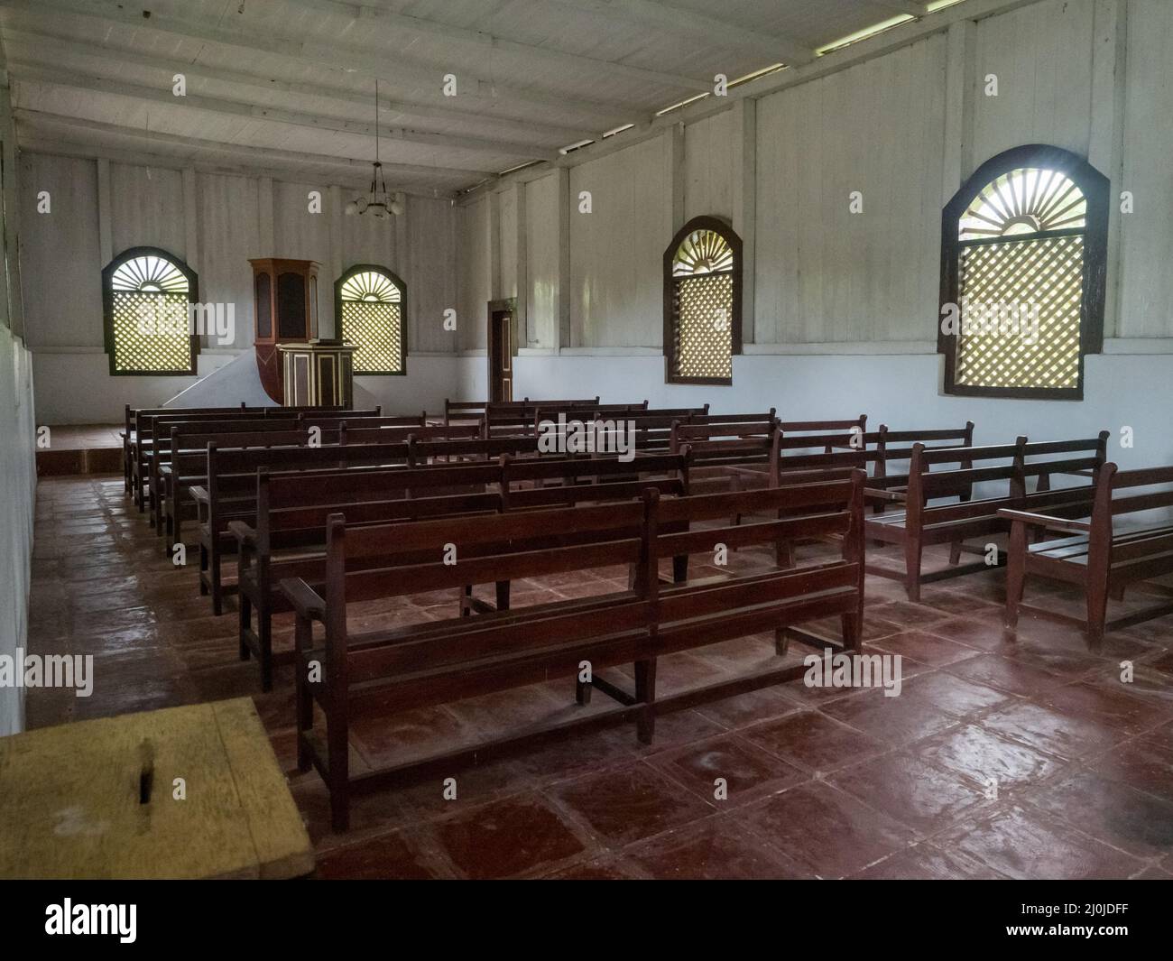 Ambon, Maluku, Indonesia, Asia - Feb, 2018: Interior of catholic church ...