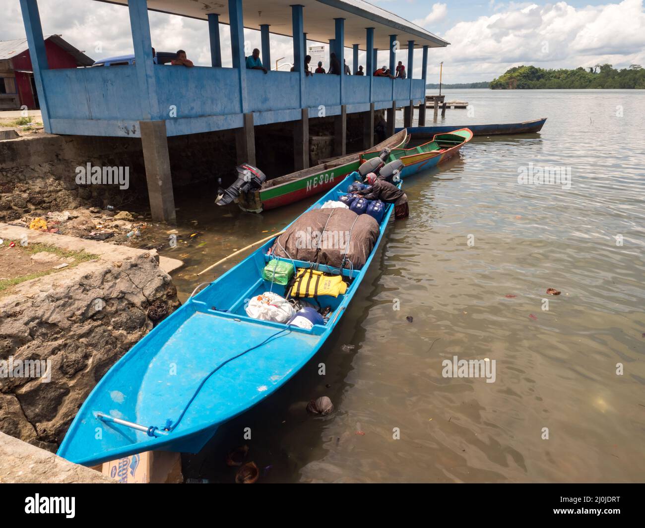 Namasan, Indonesia - January 31, 2018: Bboat in the small village ...