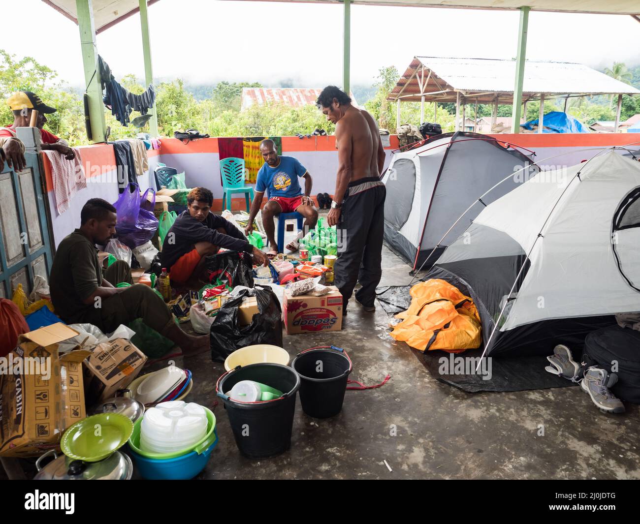 Kensi, Arguni, Indonesia - February 06, 2018: Tents inside a brick ...