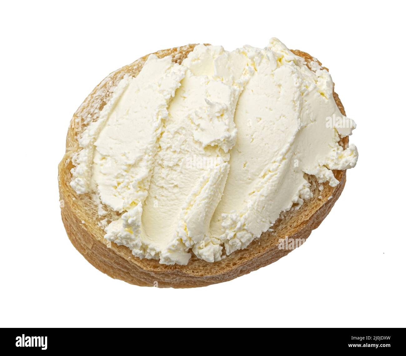 Bread with cream cheese isolated on white background, top view Stock ...