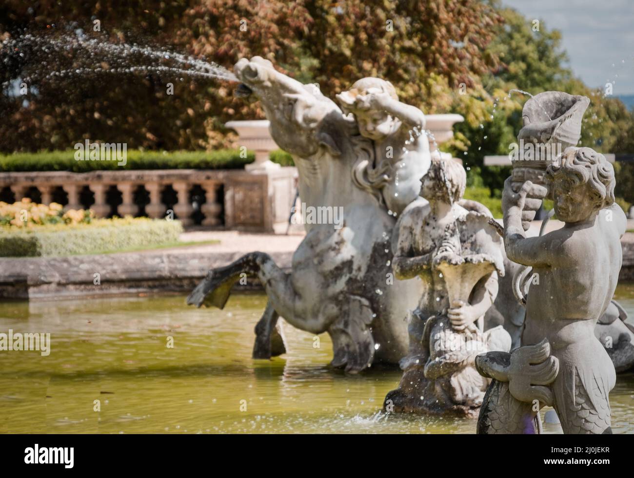 Beautiful fountain with inspiring statues in the garden of Waddesdon ...