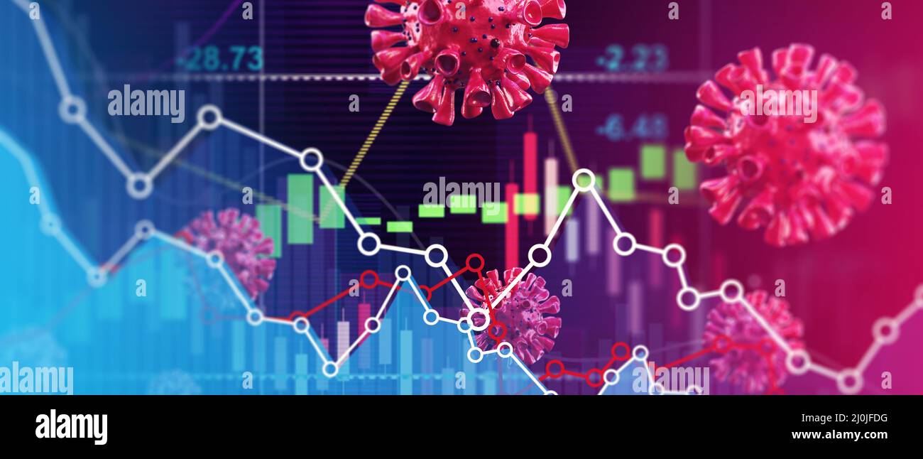 Covid crisis and the collapse of the markets, economic fallout. 3d ...