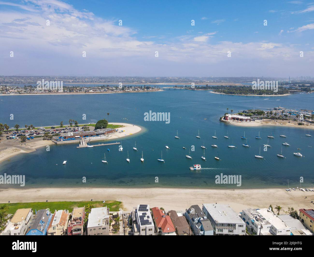 Aerial view of Mission Bay and beaches in San Diego, California. USA ...