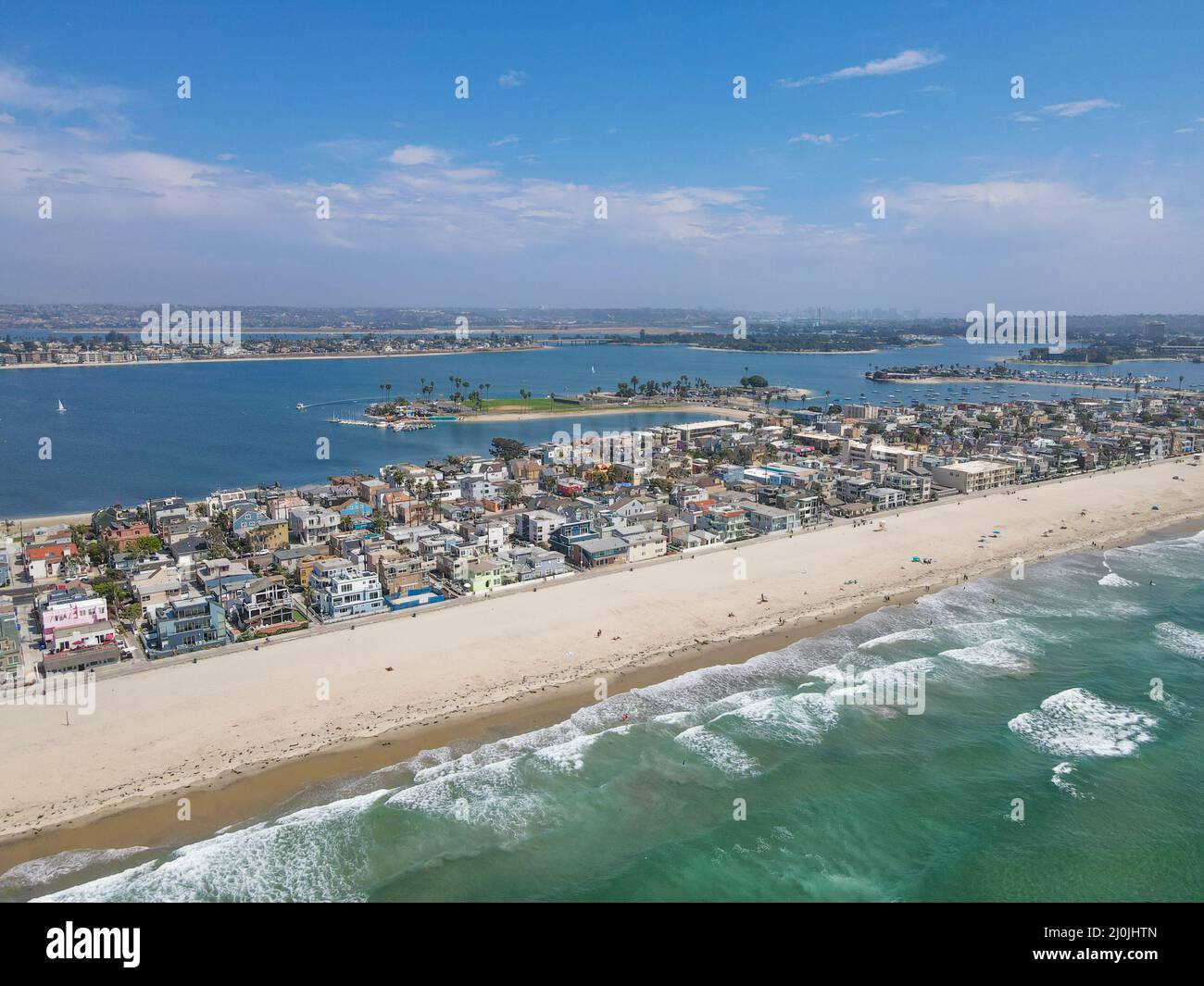 Aerial view of Mission Bay and beaches in San Diego, California. USA ...