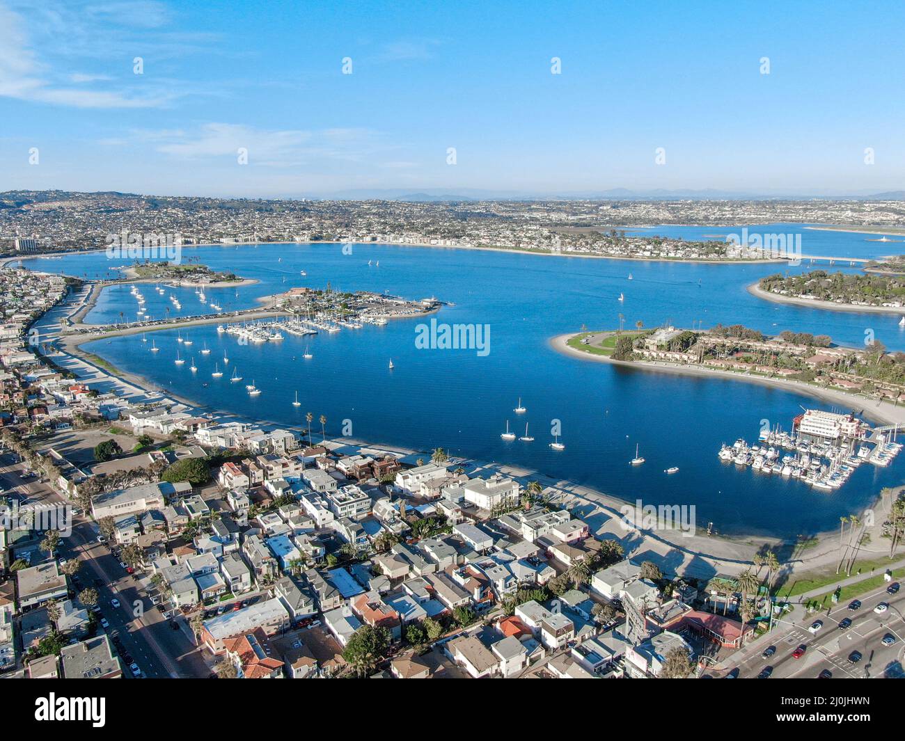 Aerial view of Mission Bay and beaches in San Diego, California. USA ...