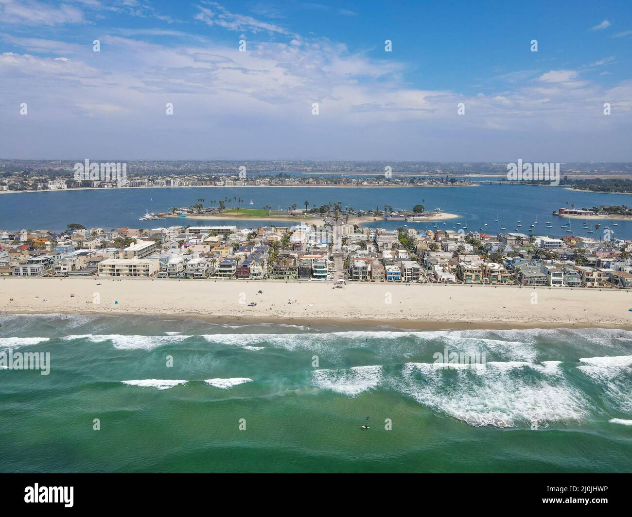Aerial view of Mission Bay and beaches in San Diego, California. USA ...