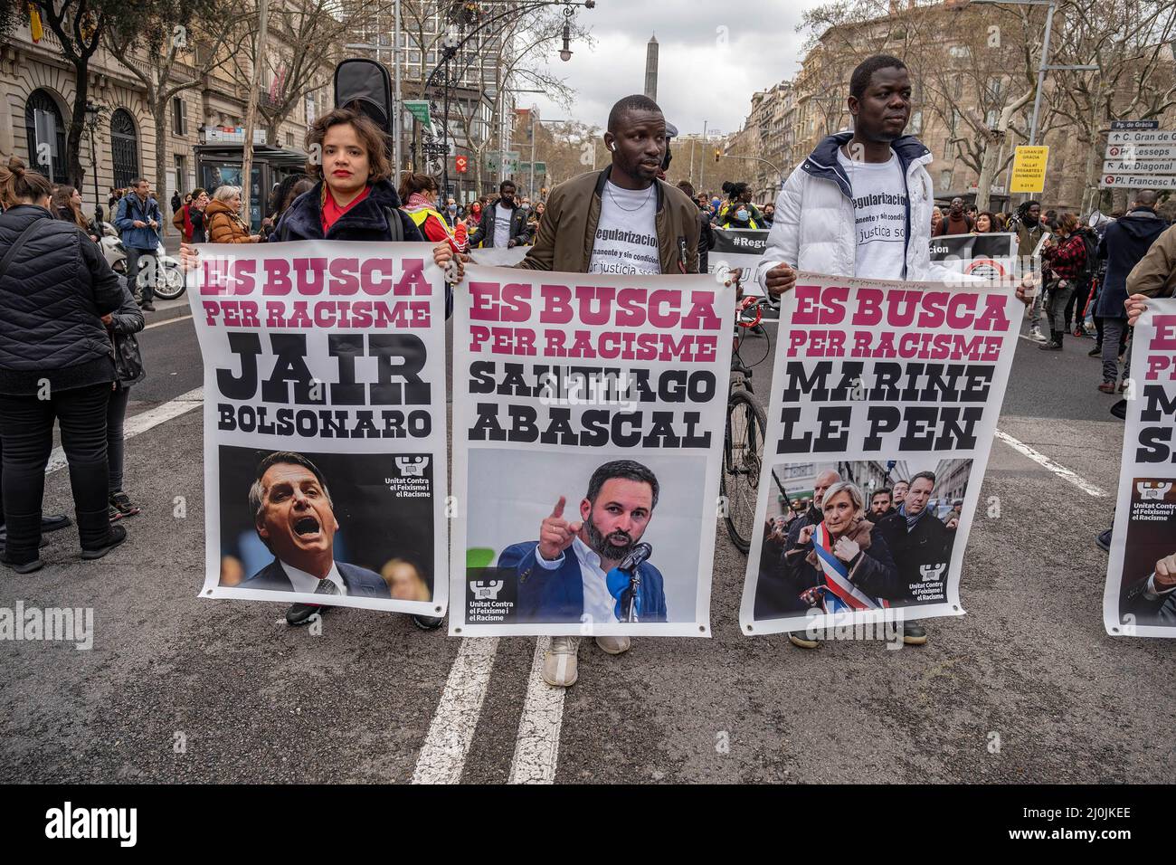 Barcelona, Spain. 19th Mar, 2022. Protesters holding banners accusing ...