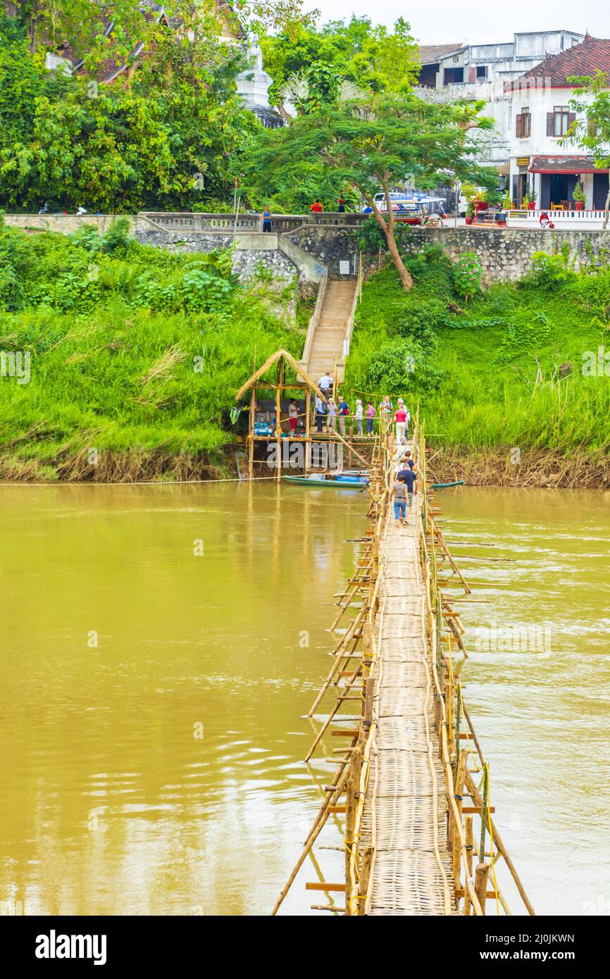 Construction of Bamboo Bridge over Mekong River Luang Prabang Laos ...