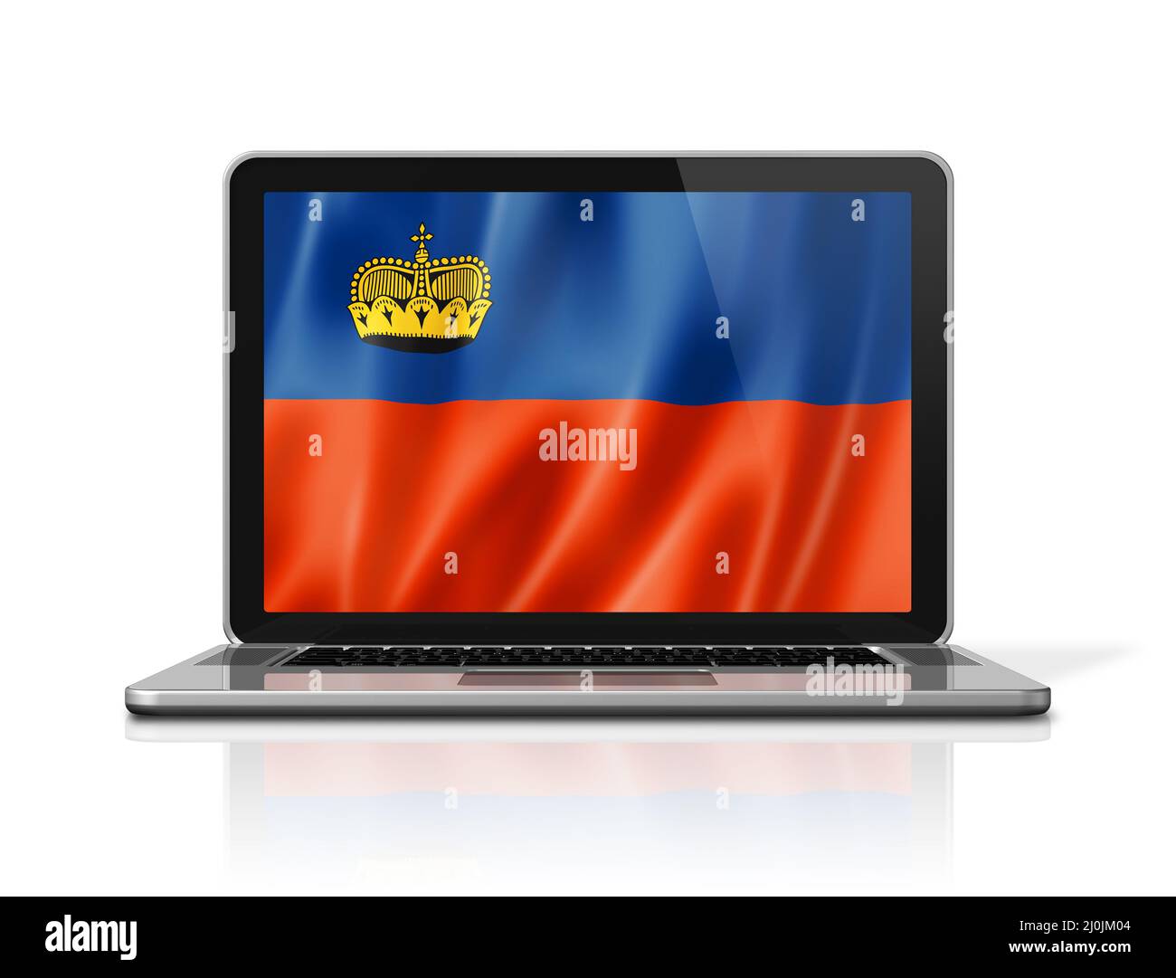Liechtenstein flag on laptop screen isolated on white. 3D illustration ...