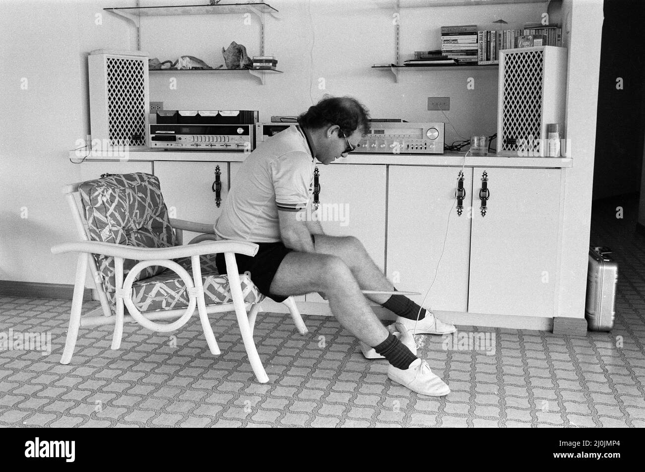 Elton John wearing a Watford F.C. shirt on the Caribbean island of ...