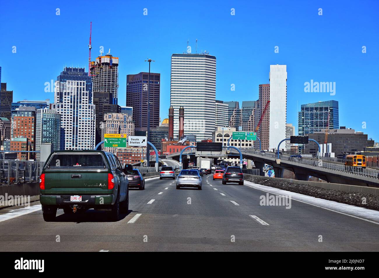 On highway 93, cars are heading to Boston, Massachusetts Stock Photo ...