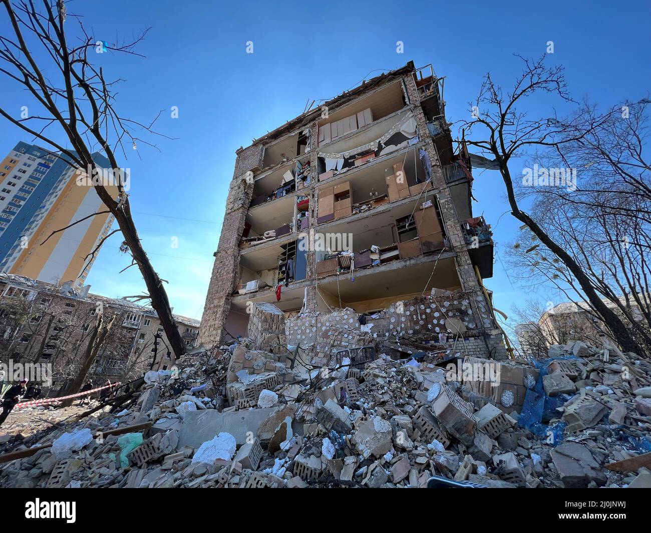 Kyiv, Ukraine. 18th Mar, 2022. A destroyed residental building in ...