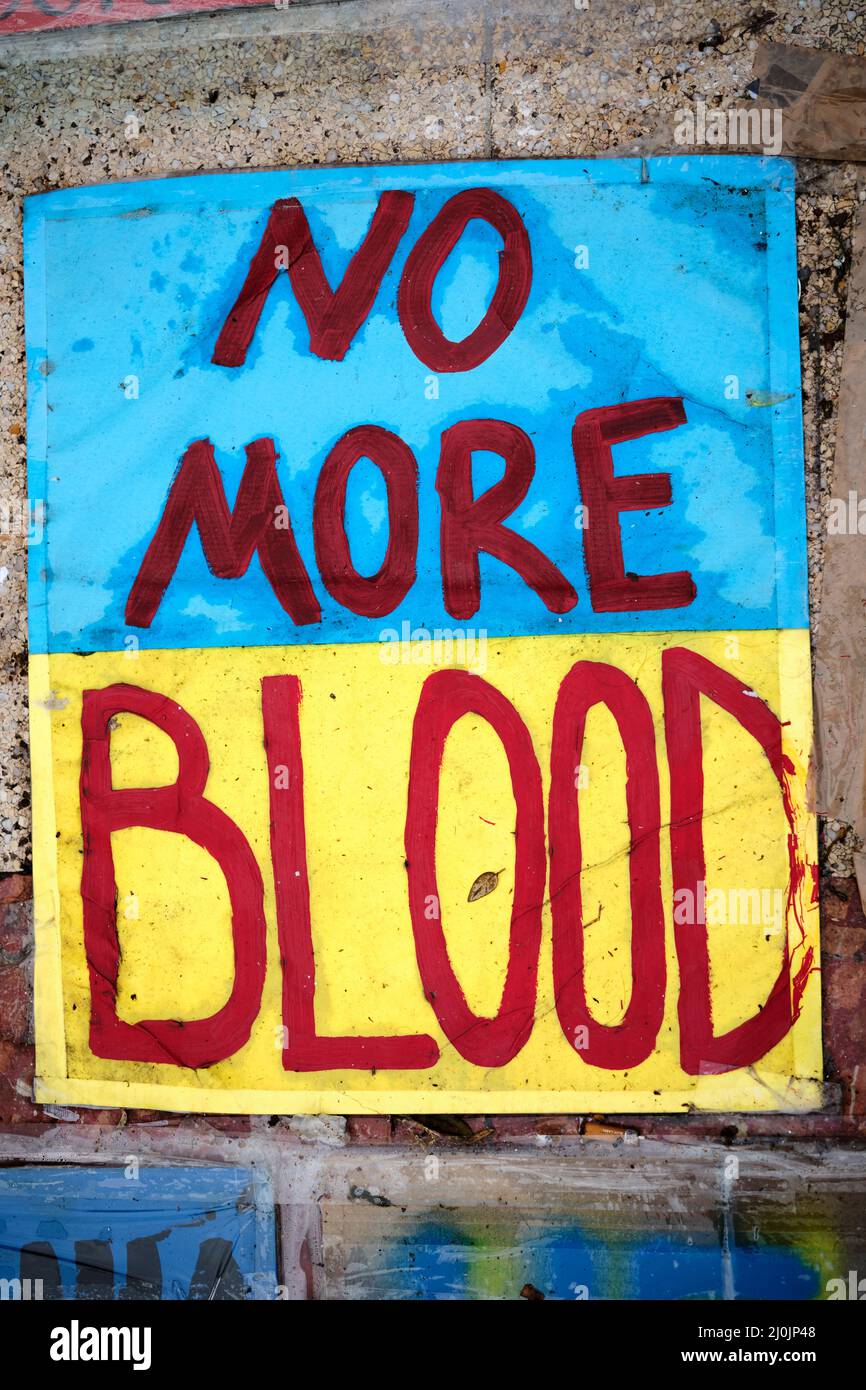 No more blood sign with Ukranian flag colors Stock Photo - Alamy
