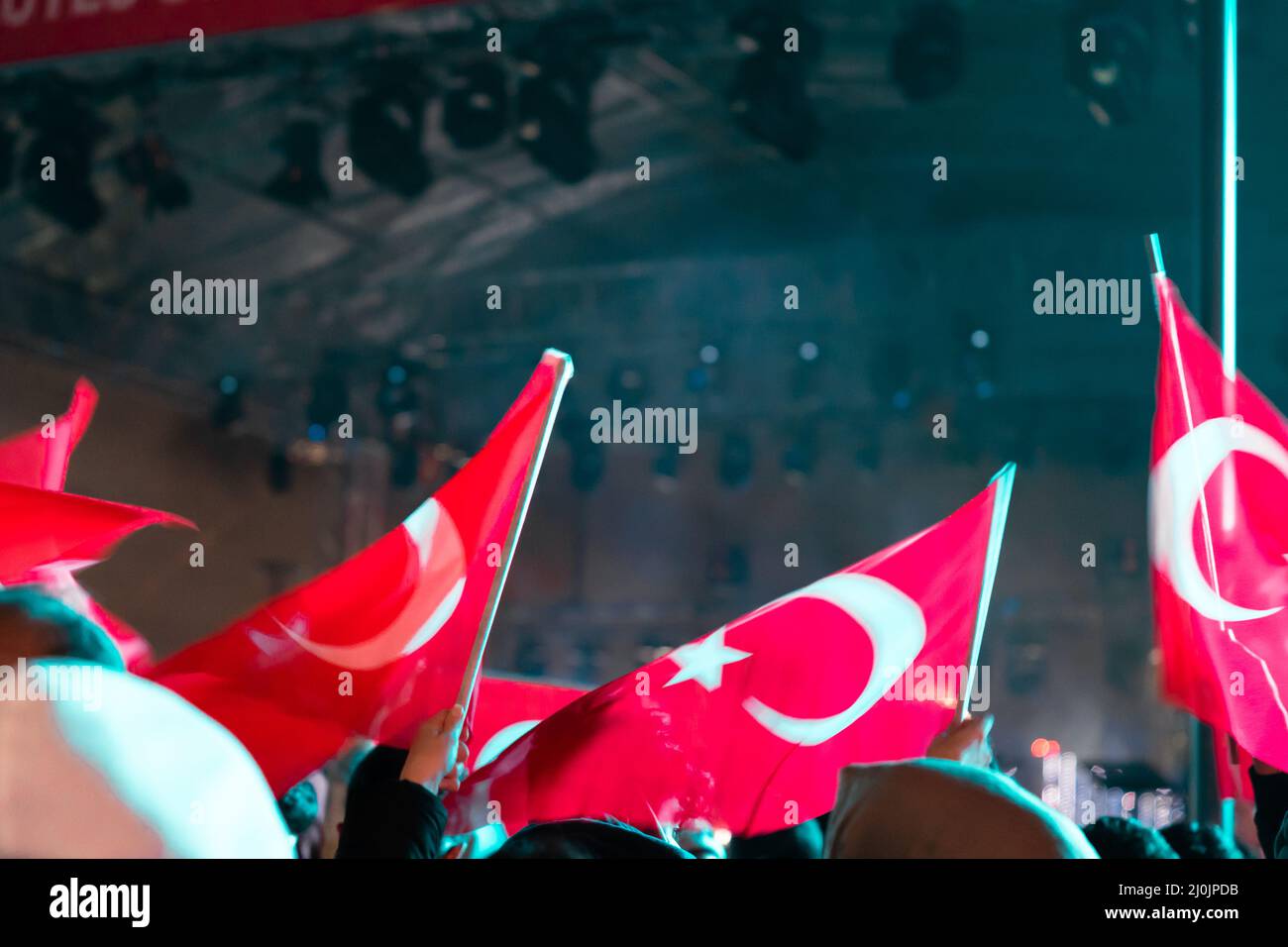 Turkish flags in celebration day at night. Turkish nation. National ...